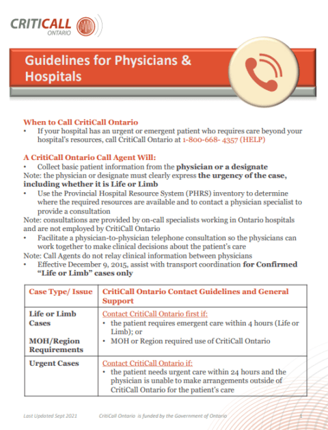 Our Resources » CritiCall Ontario